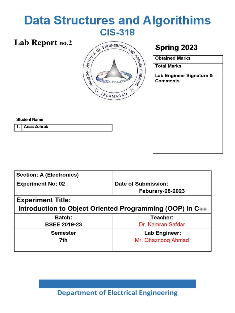 DSA Lab Report 2 Anas Zohrab | PDF | Class (Computer Programming) | Object Oriented Programming
