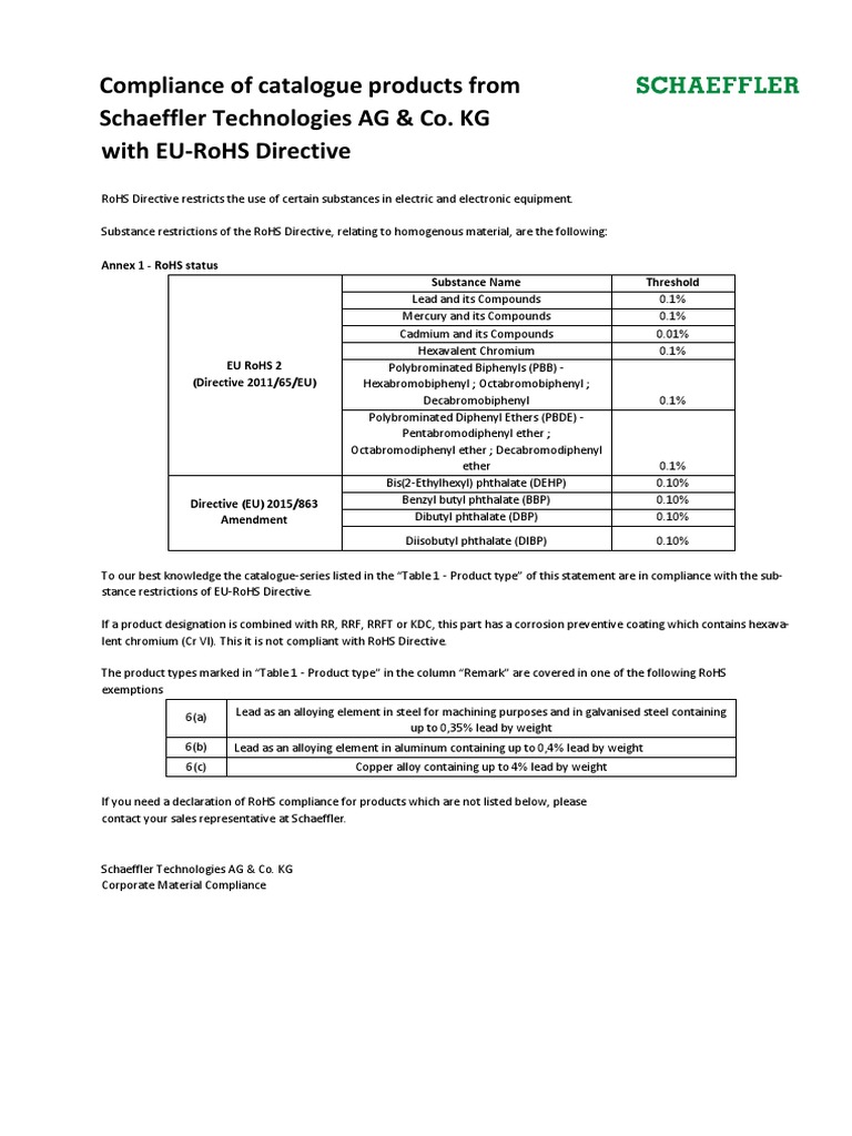 RoHS Catalogue Letter - Including Phthalates | PDF | Chemical ...