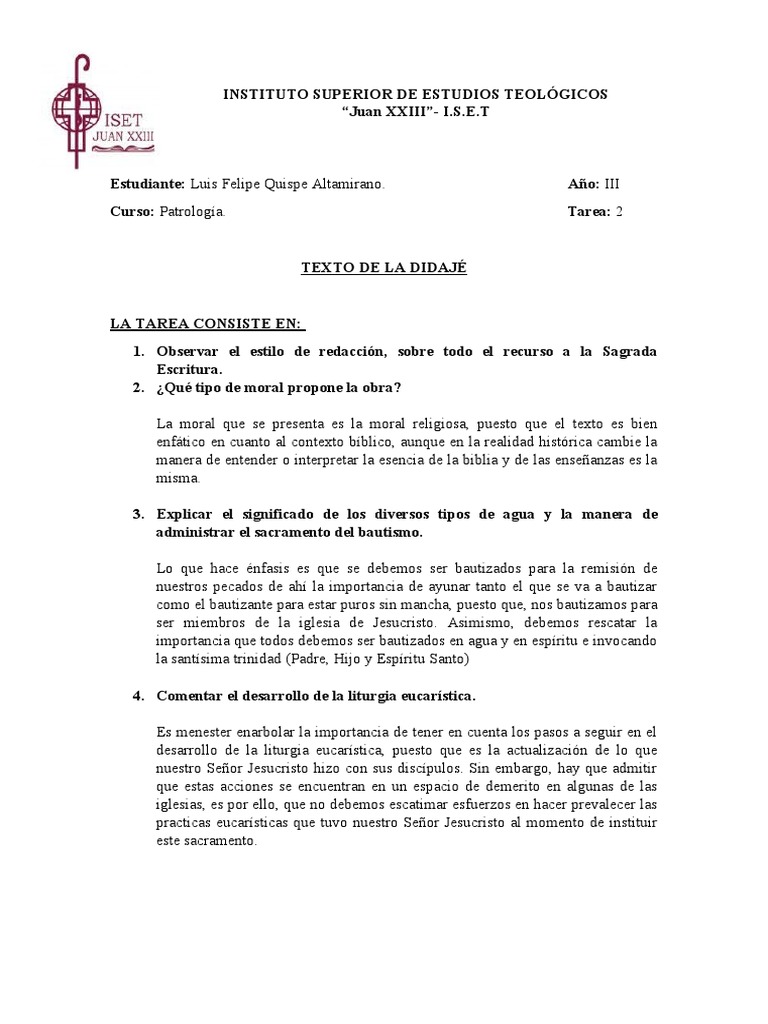 El DIDAJÉ | PDF | Sacramentos | Bautismo