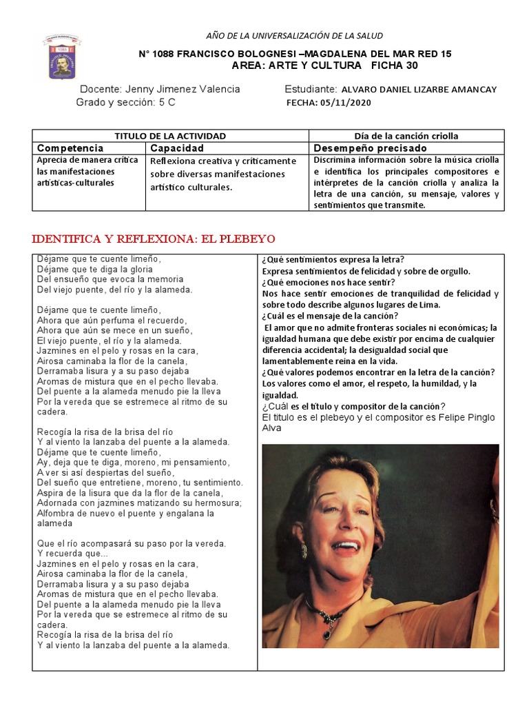 Ficha de Arte 3,4,5 Semana 30 - Alvaro Daniel Lizarbe Amancay 5c | PDF