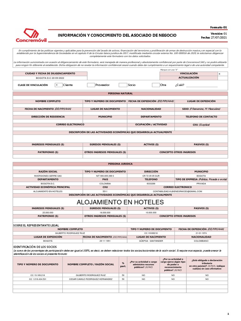 Formato 01. Información y Conocimiento Del Asociado de Negocio | PDF | Lavado de dinero ...