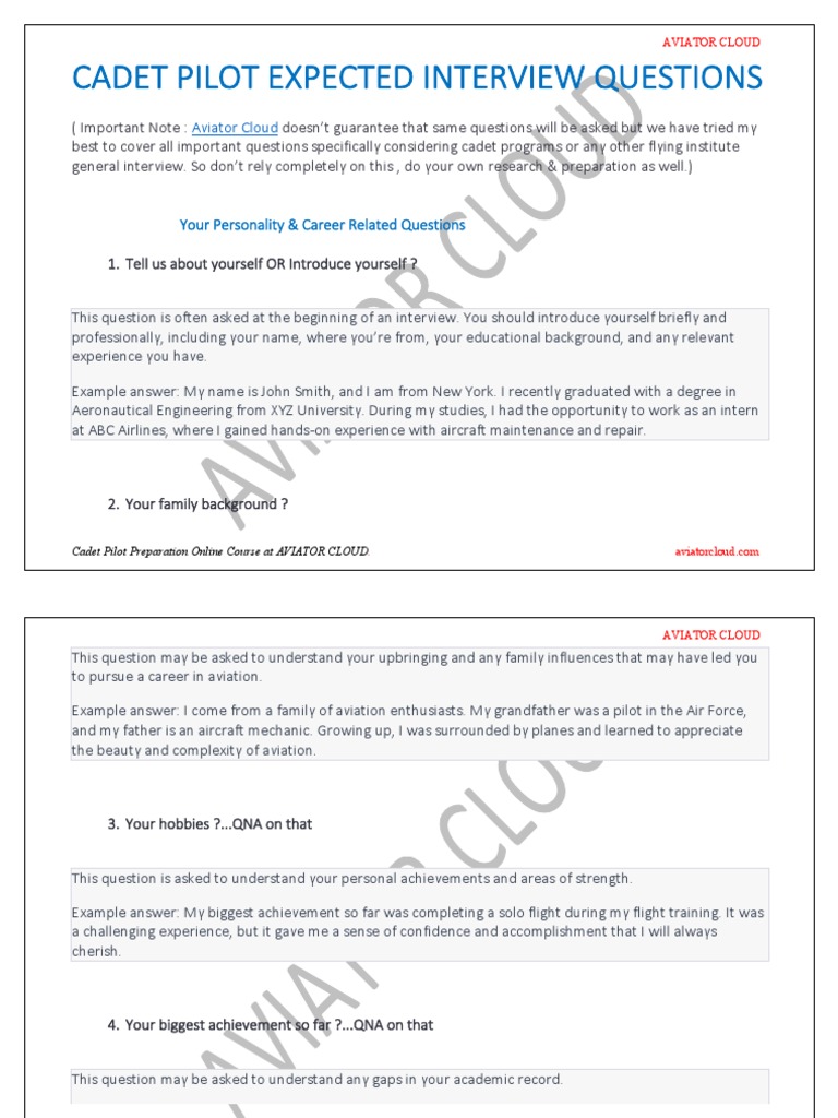 Cadet Pilot Expected Interview Questions | PDF | Jet Engine | Navigation