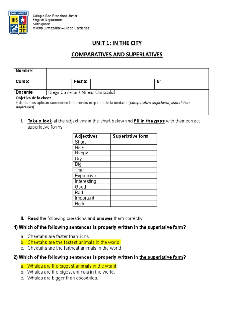 Unit 1 Comparative & Superlatives | PDF