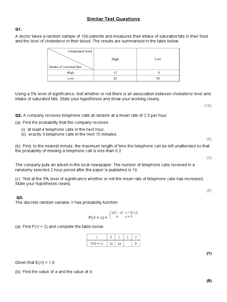 Similar Test Questions | PDF | Probability Distribution | Poisson ...