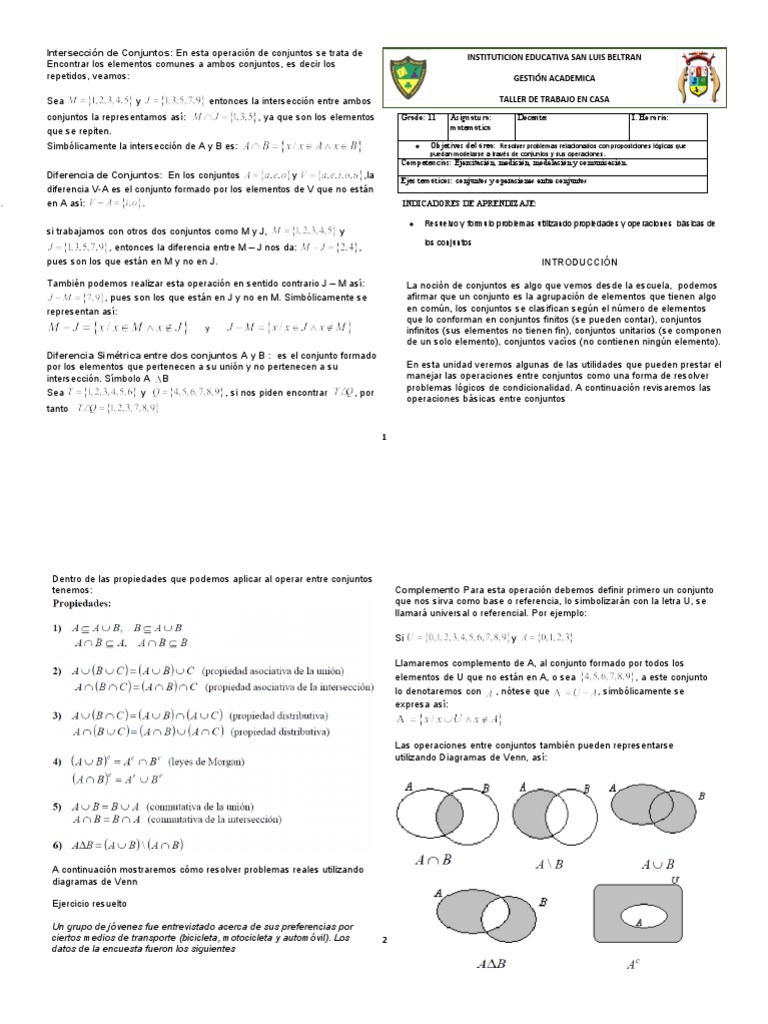 Operaciones Entre Conjunto | PDF | Conjunto (Matemáticas) | Lógica