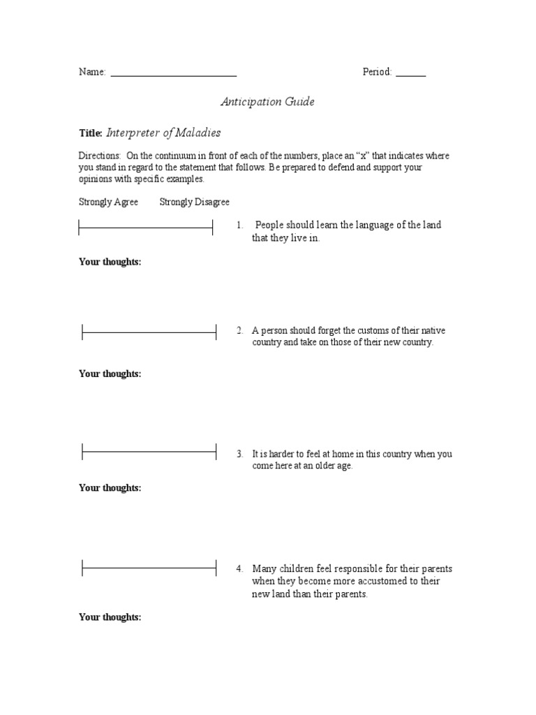 Evan Cox - Anticipation Guide Interpreter of Maladies | PDF