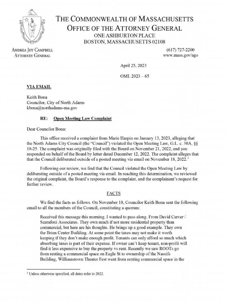 Determination - 4-25-2023 - Oml 2023-65 - North Adams City Council | PDF