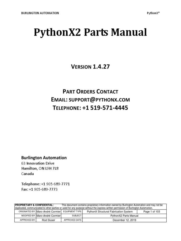 Parts Manual PythonX2 Rev 1.4.27 | PDF | Manual Transmission | Gear