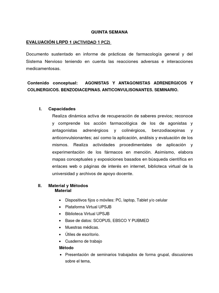 Quinta Semana Evaluación LRPD 1 | PDF | Benzodiazepinas | Farmacología