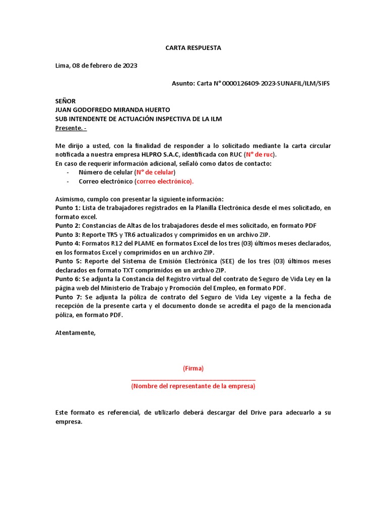 Modelo de carta de respuesta formal | PDF | Finanzas y dinero