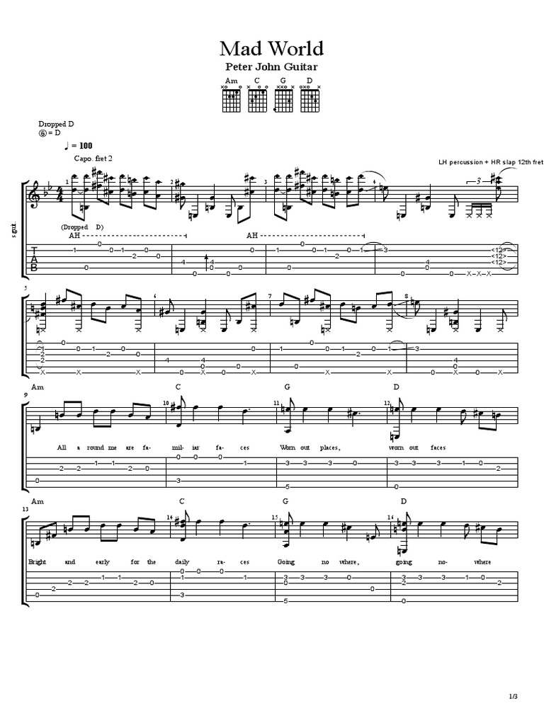 Guitar Chords for "Mad World" | PDF | Guitar Family Instruments ...