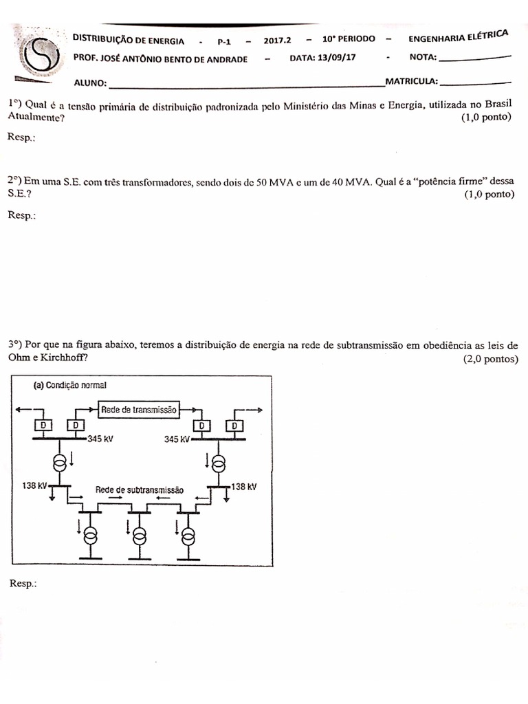 Provas Passadas Geração Transmissao e Distribuição | PDF