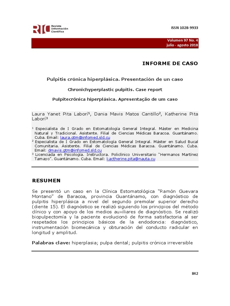 Caso de pulpitis crónica hiperplásica | PDF | Inflamación | Odontología