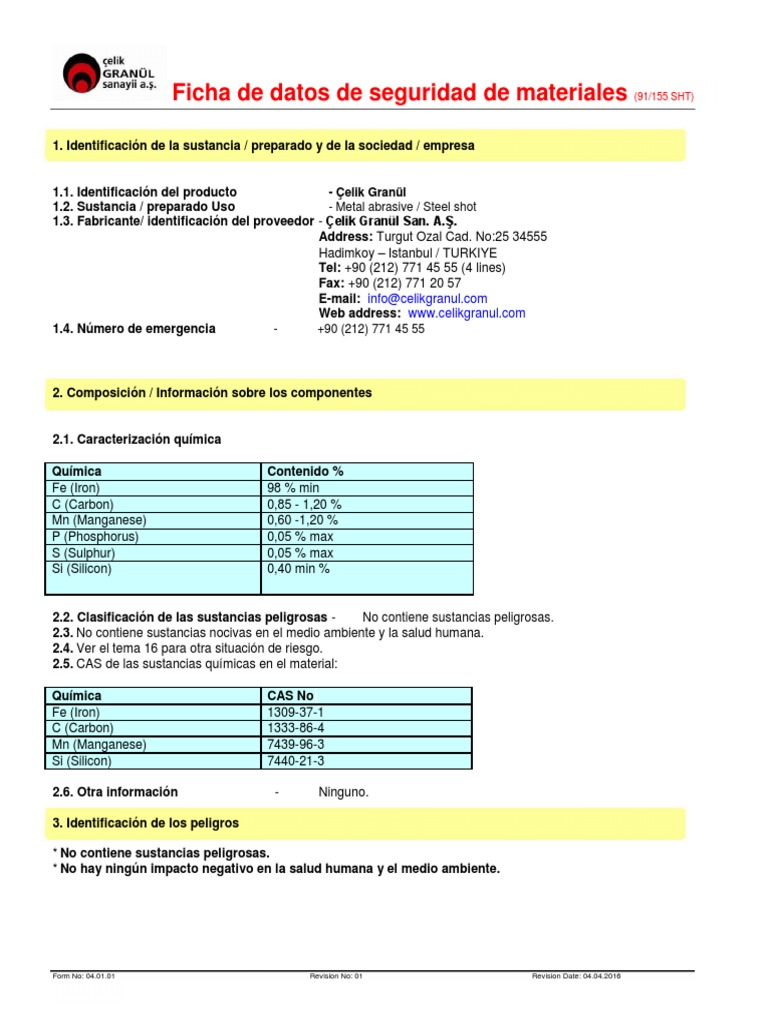 MSDS Espanol Granalla Turca SAE J-1993 | PDF | Agua | Solubilidad