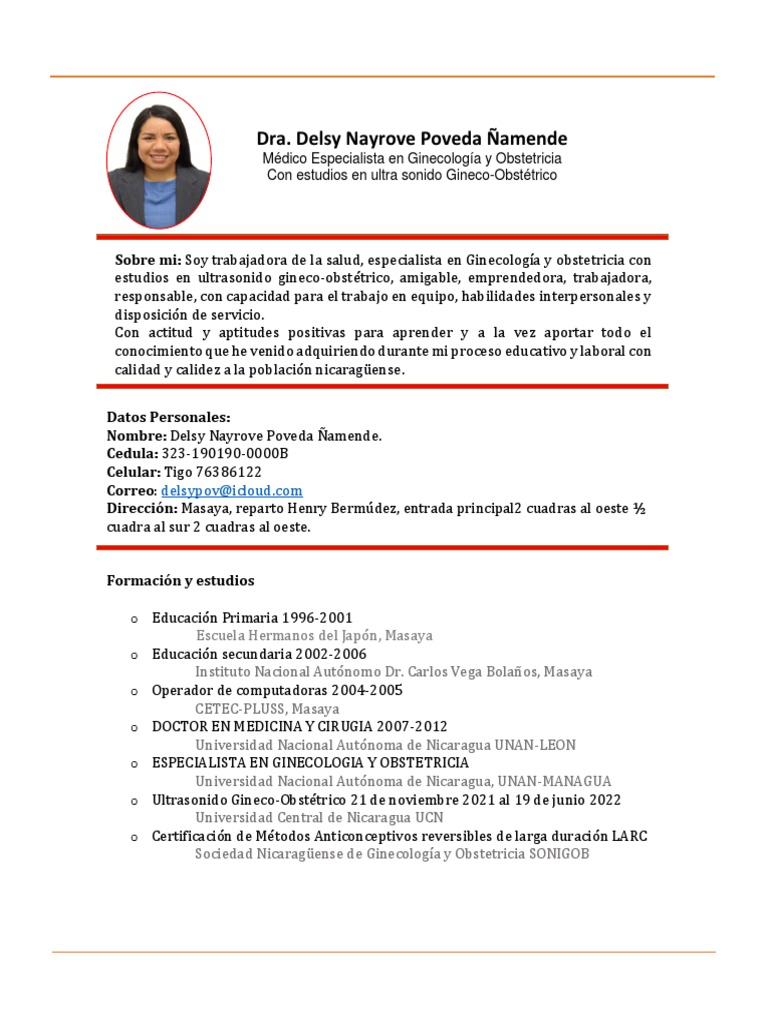 CV Ginecologa Obstetra Dra Delsi Poveda | PDF | Obstetricia y ...