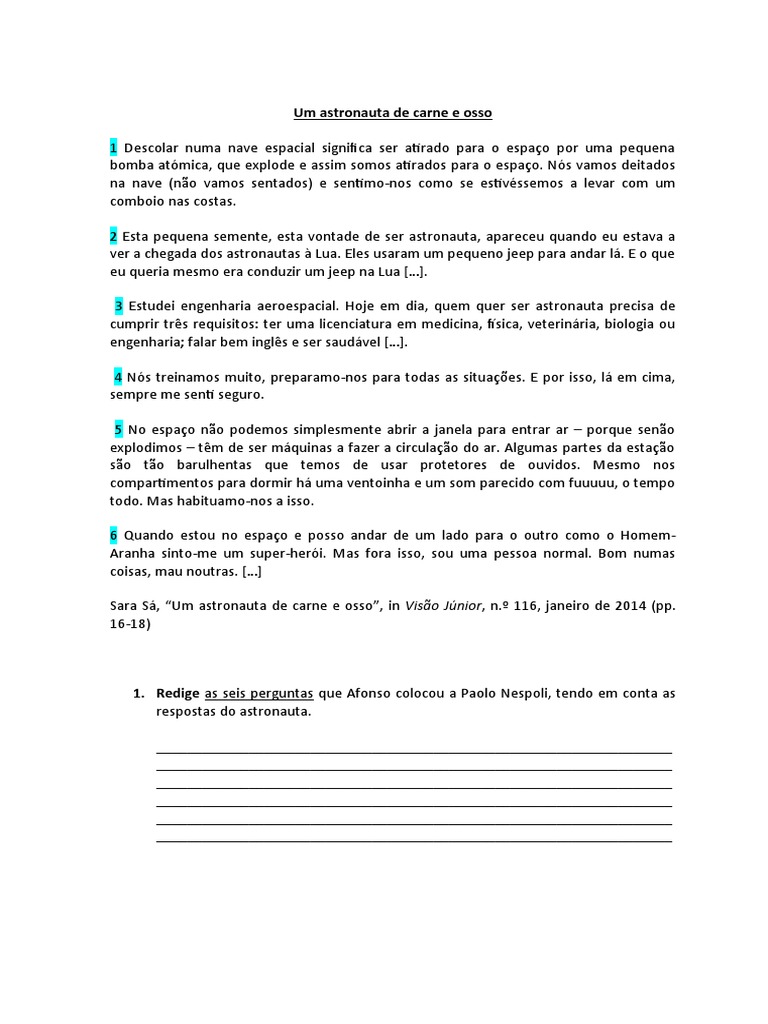 Exercício de Escrita 5ºano - Entrevista | PDF