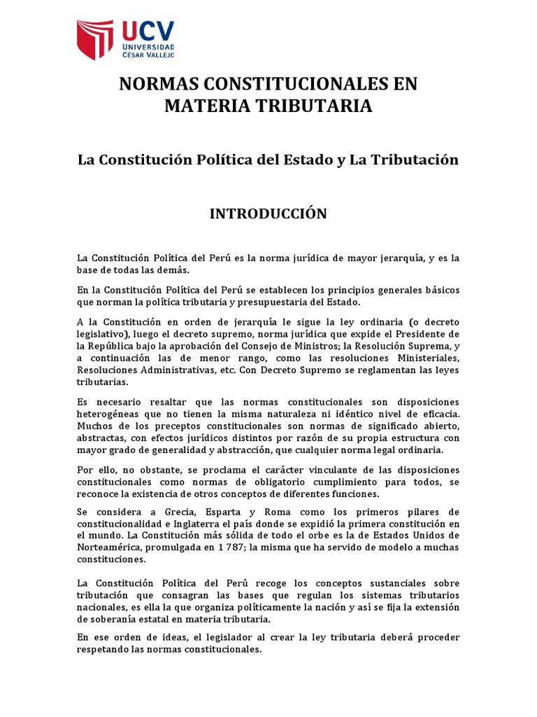 Normas Constitucionales en Materia Tributaria: La Constitución Política ...