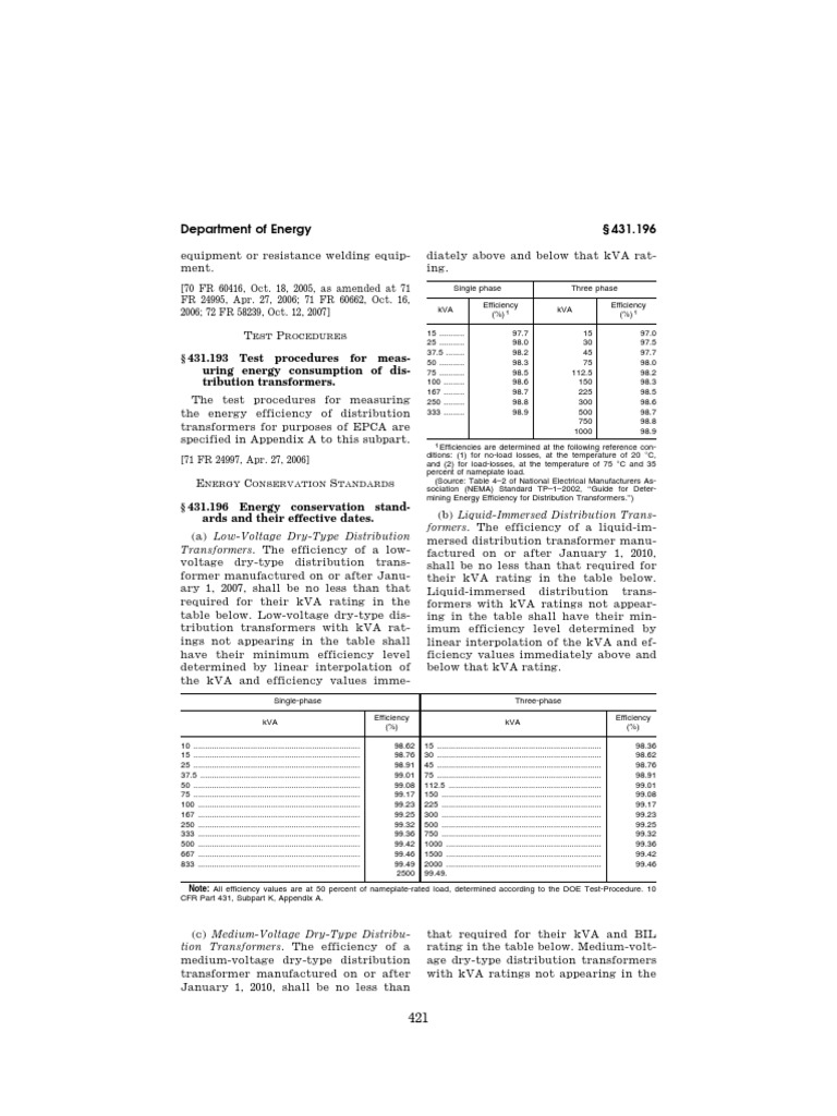 DOE Test Procedures for Transformers | PDF | Transformer | Physical ...