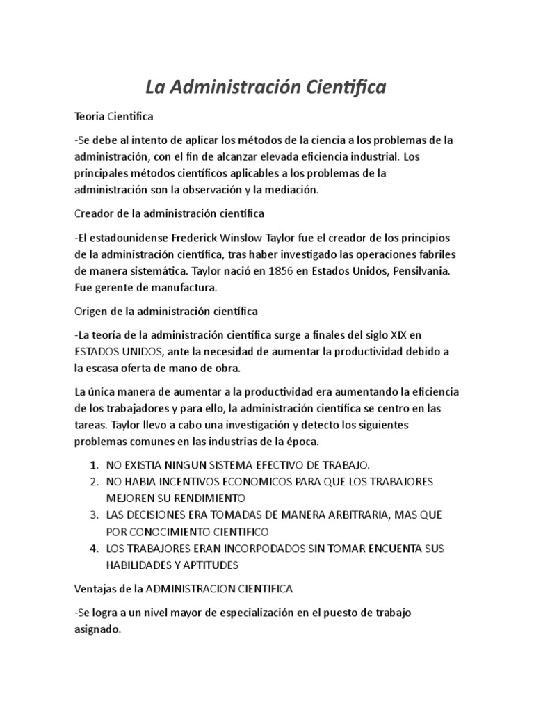 La Administración Cientifica | PDF | Burocracia | Economias