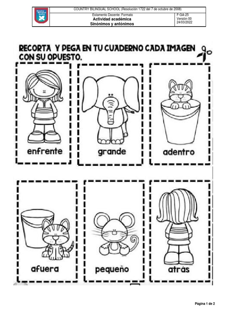 Sinónimos y Antónimos: Actividad Académica | PDF