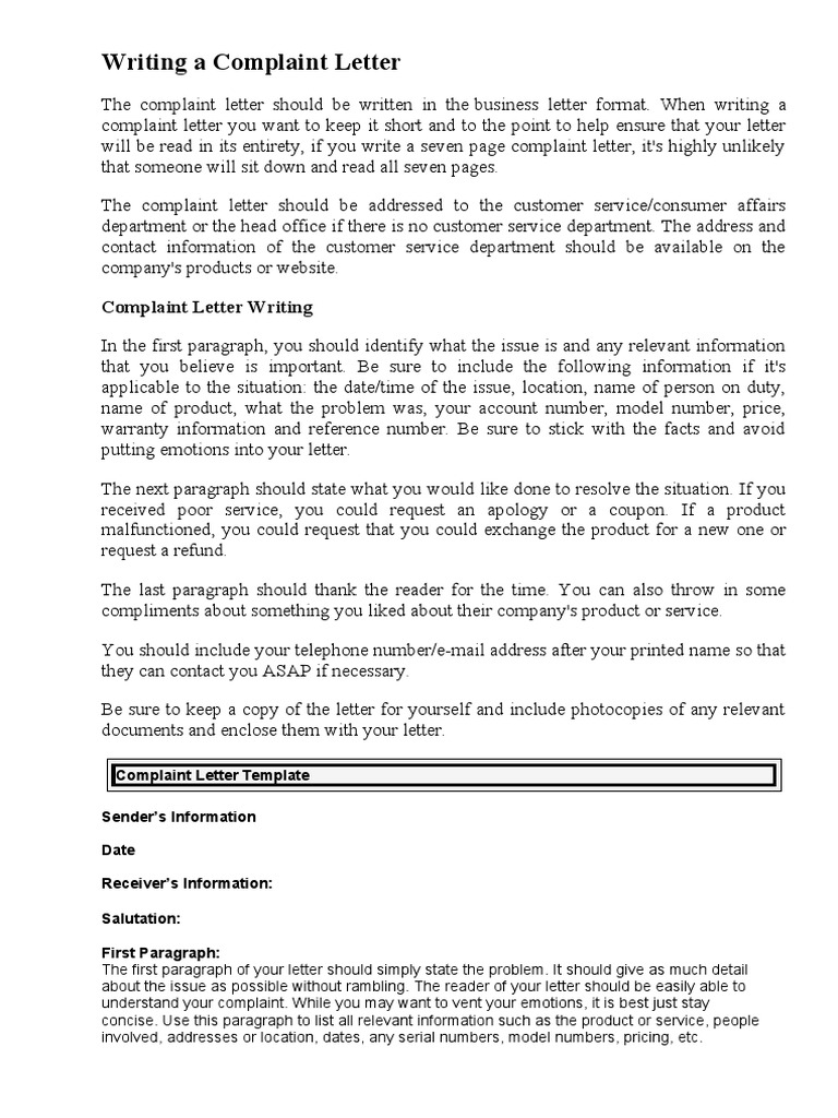 Writing A Complaint Letter Complete | PDF | Communication