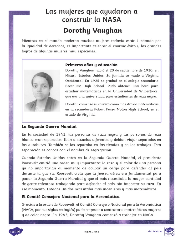 Comprension Lectora Mujeres Que Ayudaron A Construir La Nasa | PDF