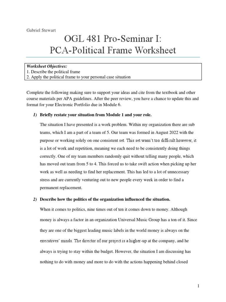 4 Political Frame Worksheet 1 | PDF | Cognition