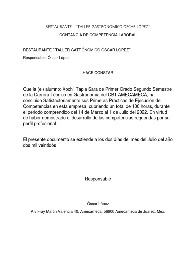 Ejemplos De Contancia Laboral
