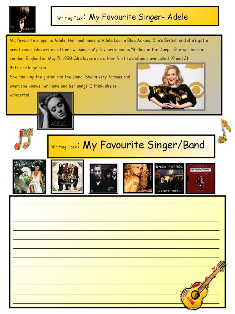 Creative Writing My Favorite Singer 8 A1 Level Writing Creative Writing Tasks - 27406 | PDF ...