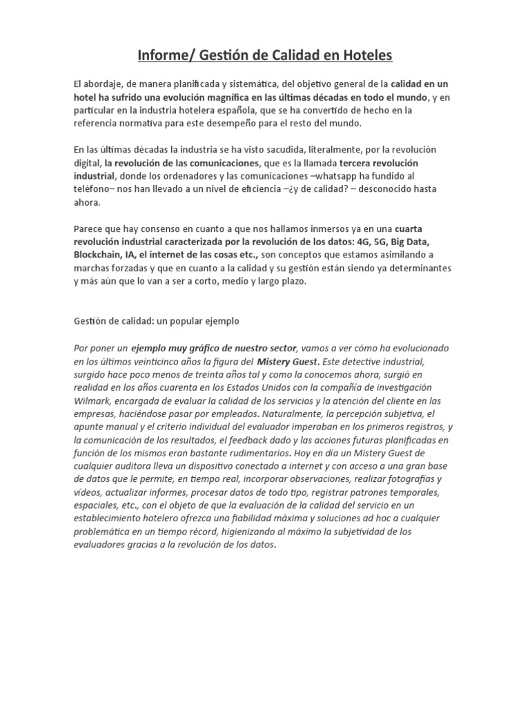 Informe Calidad | PDF | Calidad (comercial) | Gestión de la calidad