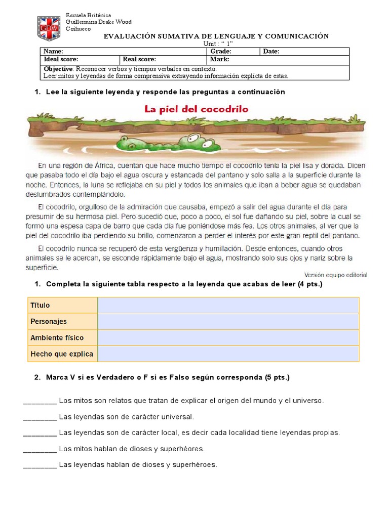 Actividades de Comprensión de Leyendas | PDF | Libros para adolescentes