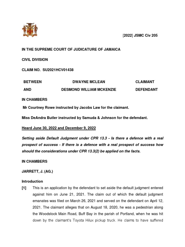 Jamaica Court Case: Default Judgment Appeal | PDF | Default Judgment ...