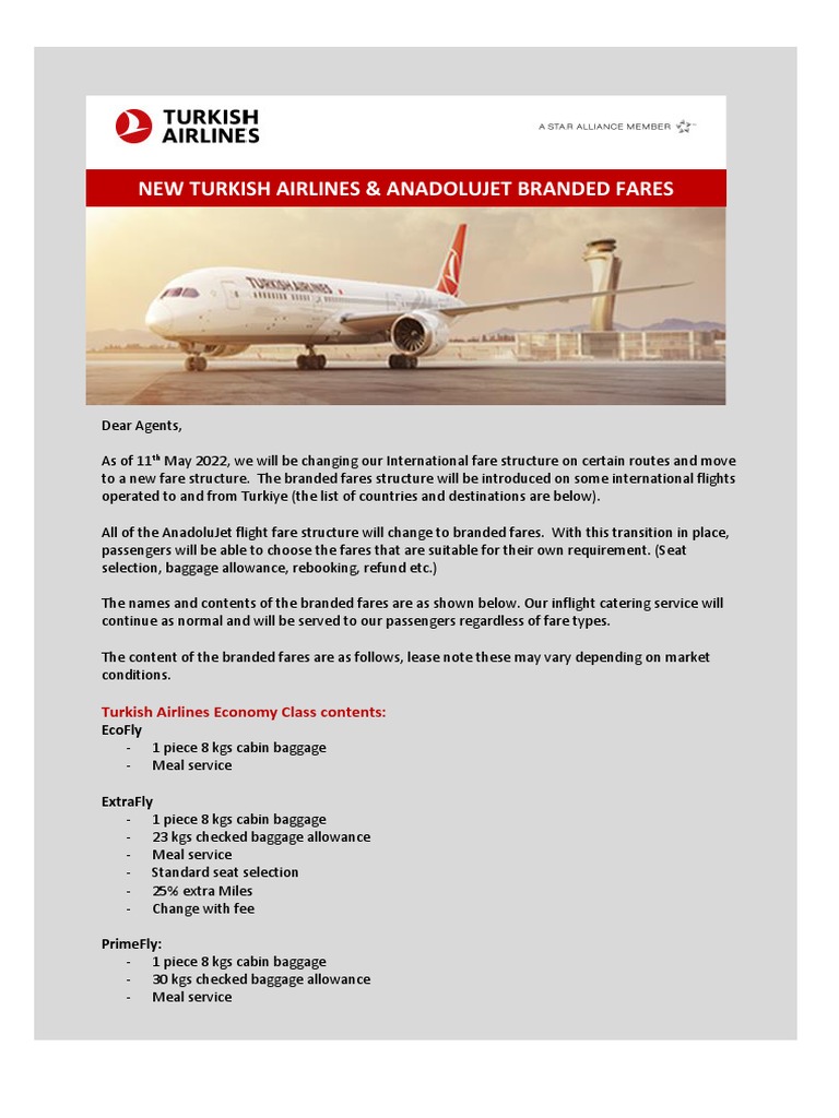 Turkish Airlines New Branded Fare Structure | PDF | Business Class ...