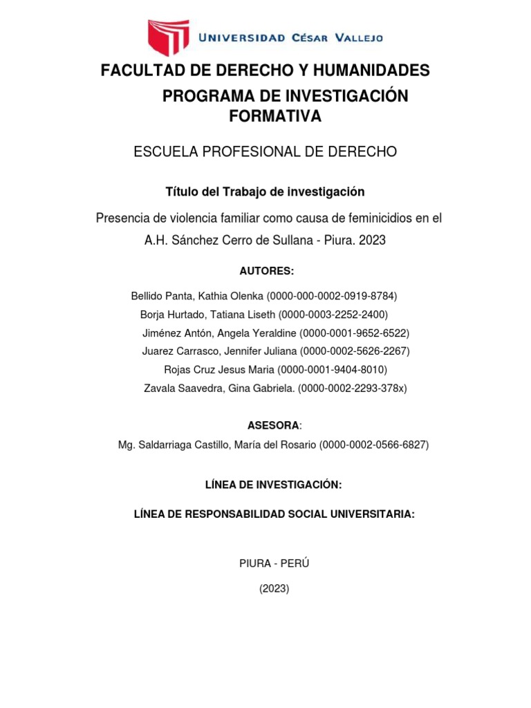 Facultad de Derecho Y Humanidades Programa de Investigación Formativa | PDF | La violencia ...