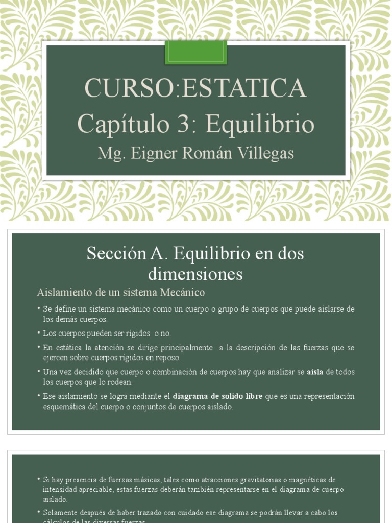 Curso:Estatica Capítulo 3: Equilibrio: Mg. Eigner Román Villegas | PDF | Fuerza | Vector Euclidiano