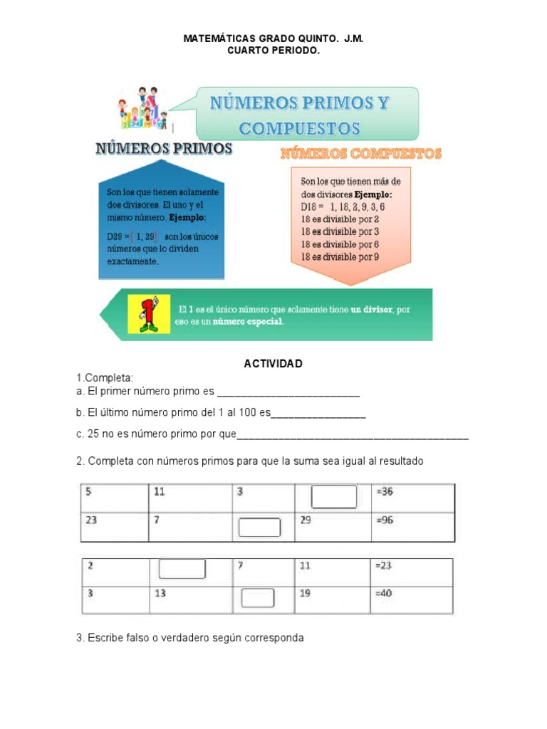 Actividades de Números Primos y Compuestos | PDF