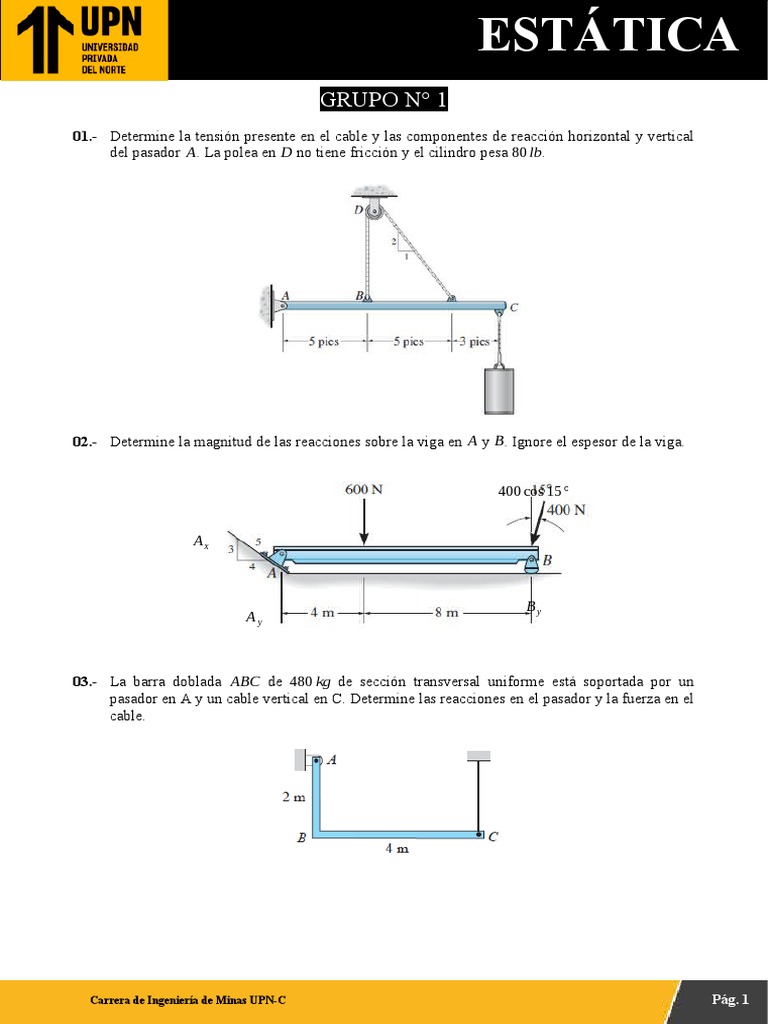 Trabajo Grupal 01 ESTATICA | PDF | Estrés (Mecánica) | Fricción