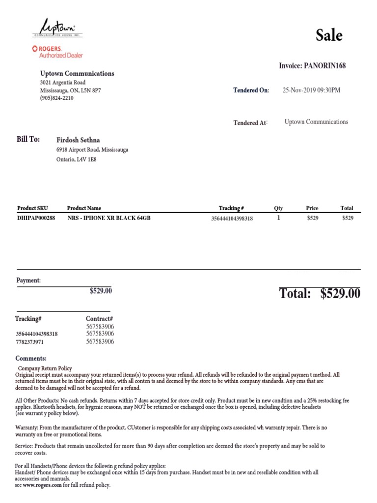 Facture XR Black Rogers Canada Ceph Ok | PDF | Receipt | Service Industries