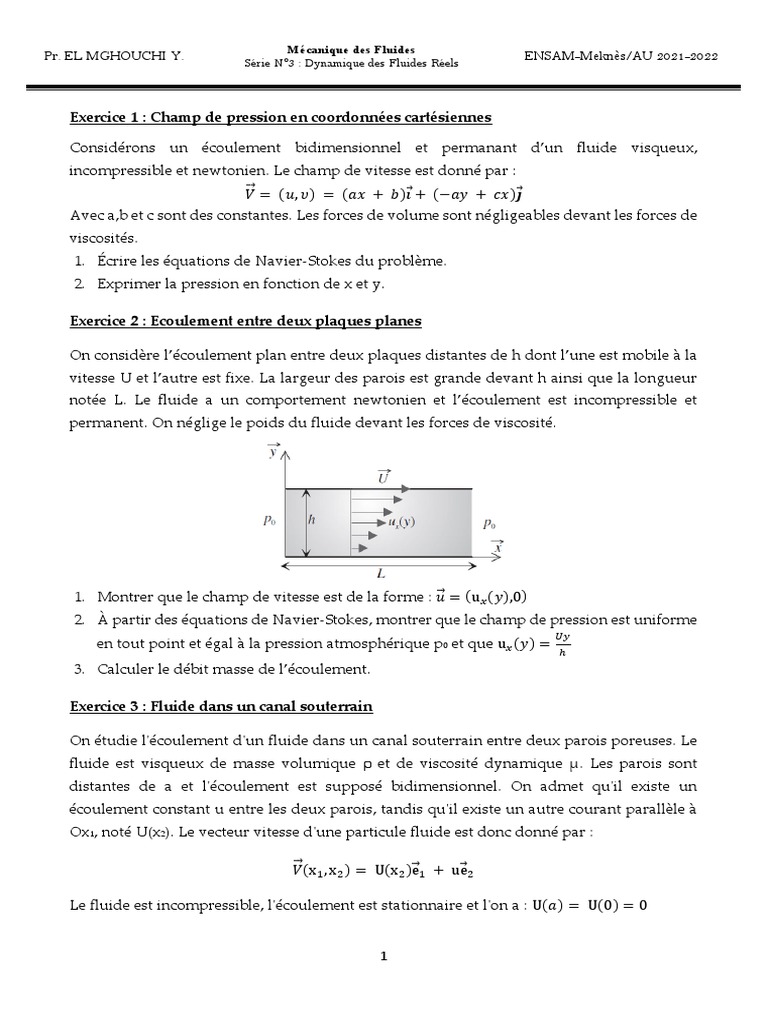 Série N°3 Dynamique Des Fluides Réels | PDF | Pression | Fluide