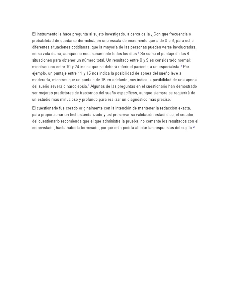 Interpretación de la Escala de Epworth | PDF | Especialidades Medicas ...