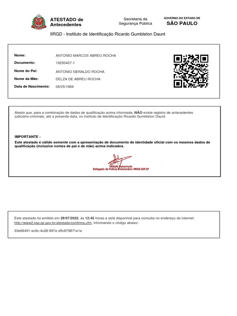 Atestado de Antecedentes Criminais | PDF