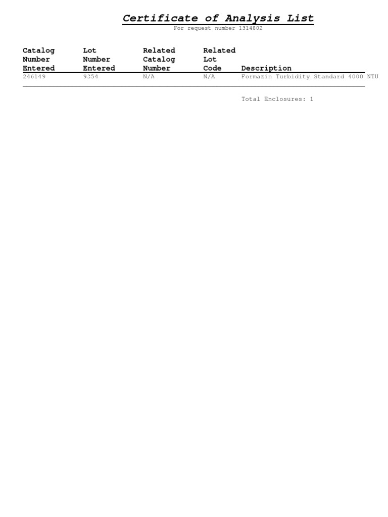 Certificado Formazina 4000 Ntu | PDF