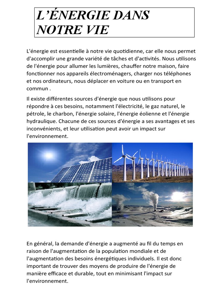L'importance de l'énergie dans nos vies | PDF | Environnement naturel ...