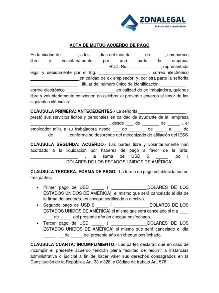 Acta de Mutuo Acuerdo de Pago | PDF | Gobierno