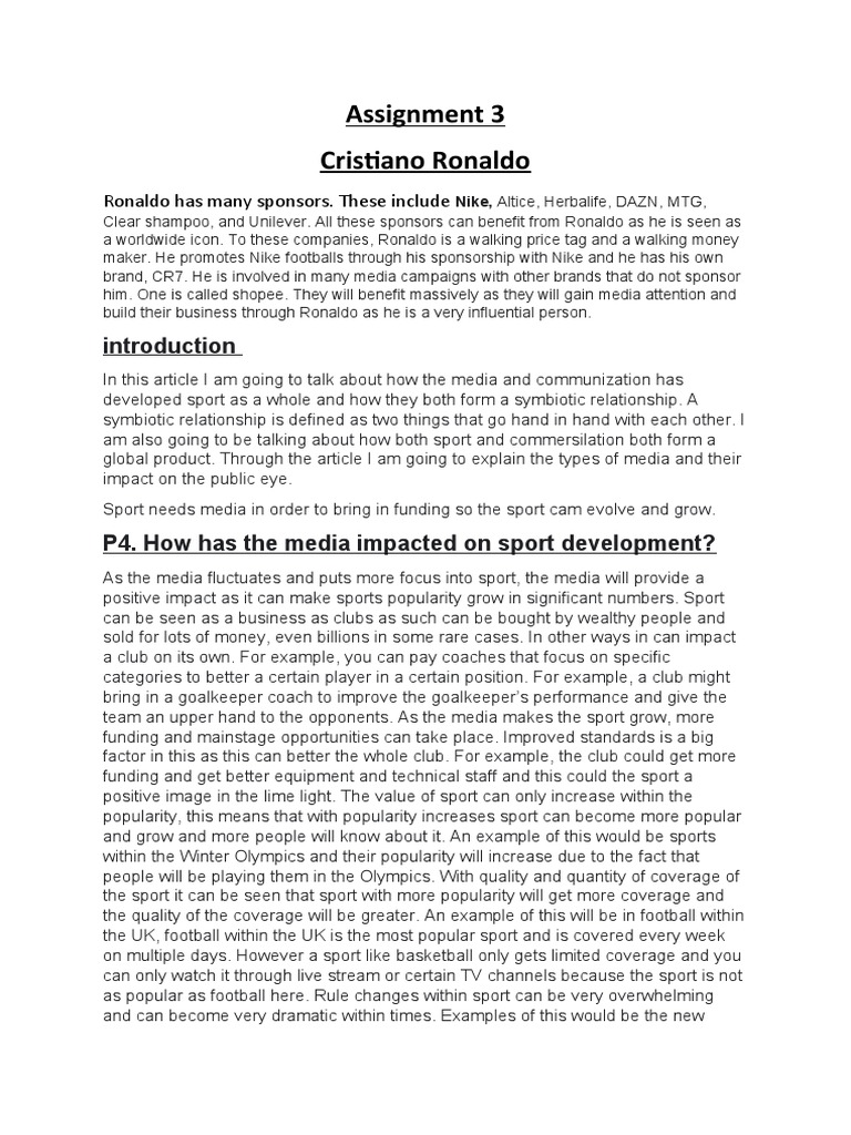 Assignment 3 Cristiano Ronaldo: Ronaldo Has Many Sponsors. These ...