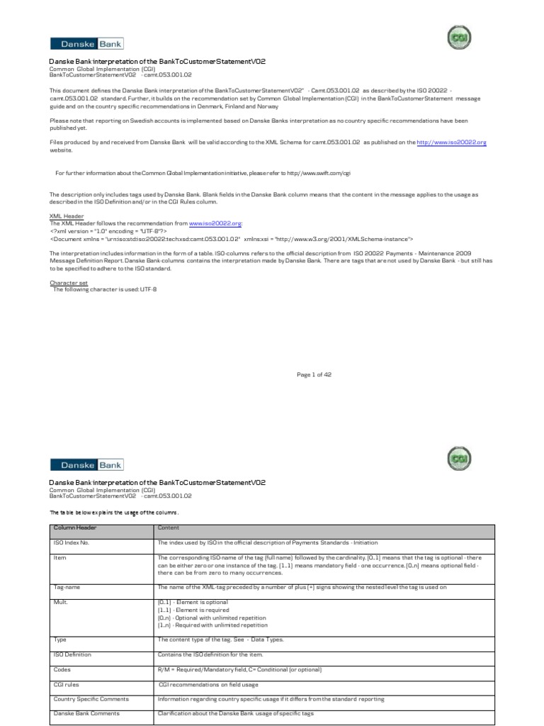 Camt 053 001 02 | PDF | Xml | Computing