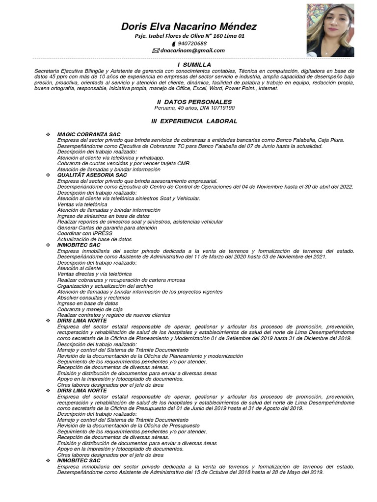 CV DORIS NACARINO 2022-1_share(2) | PDF | Hospital | Seguro