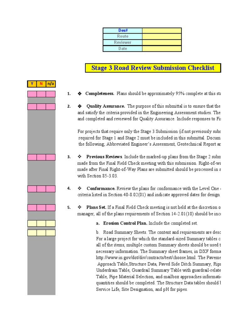 Stage 3 Road Review Submission Checklist | PDF | Interchange (Road ...