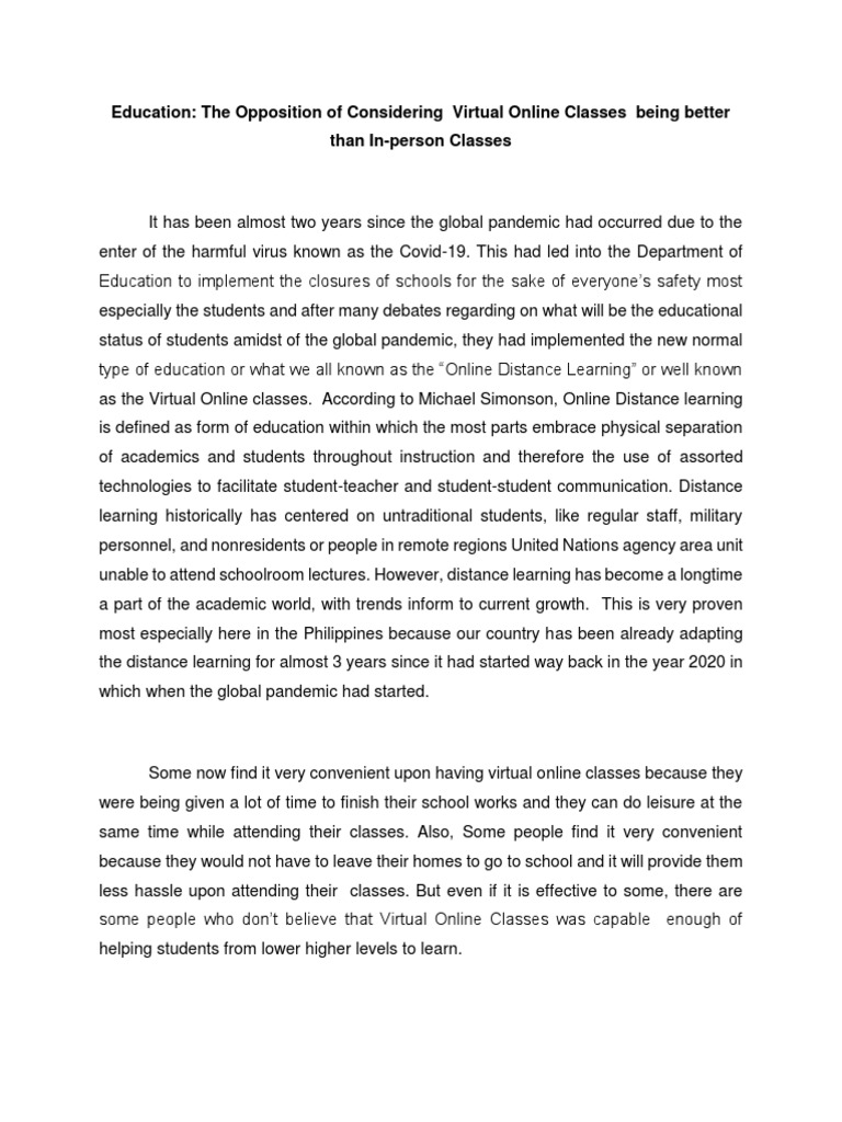 POSITION PAPER - Education - Online Learning V.S Face-to-Face Learning ...