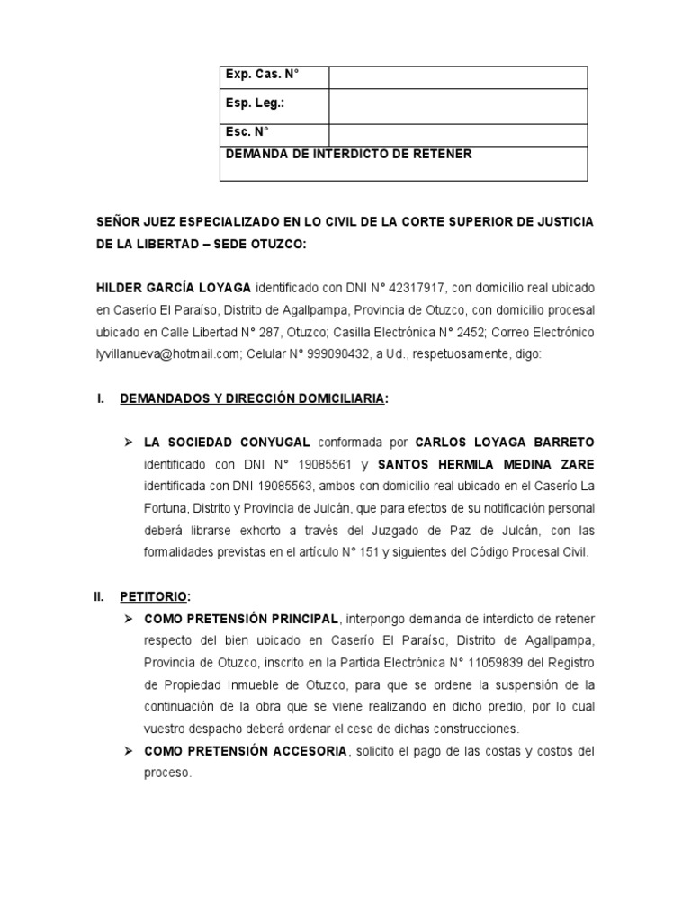 Demanda Interdicto | PDF | Demanda judicial | Propiedad